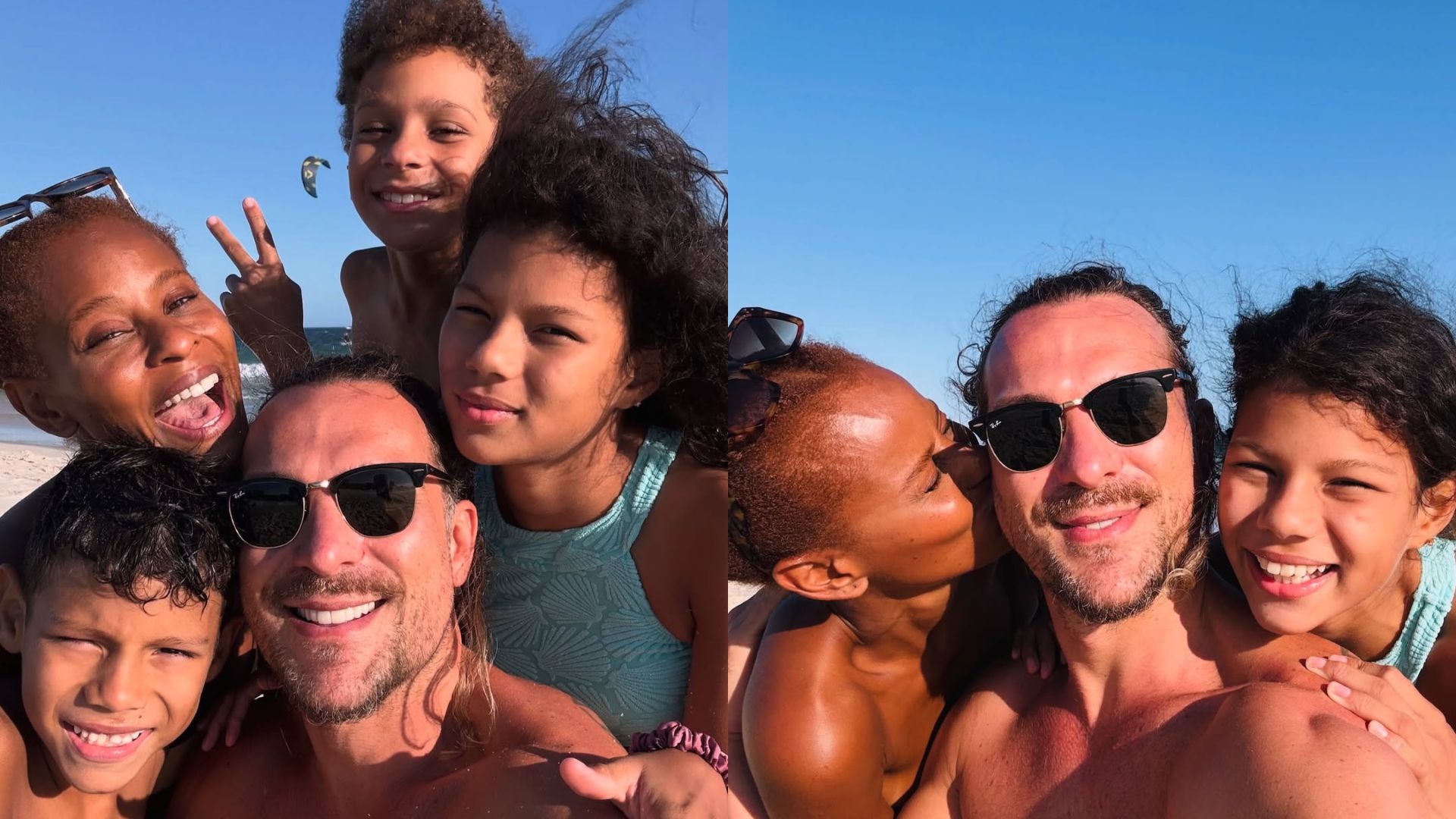 Aline Wirley e Igor Rickli aproveitam a praia com os filhos durante o ...