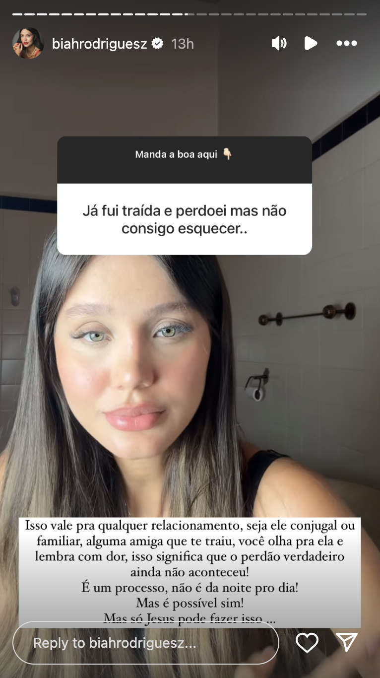 Biah Rodrigues opina sobre perdoar uma traição: ‘Não é da noite pro dia ...