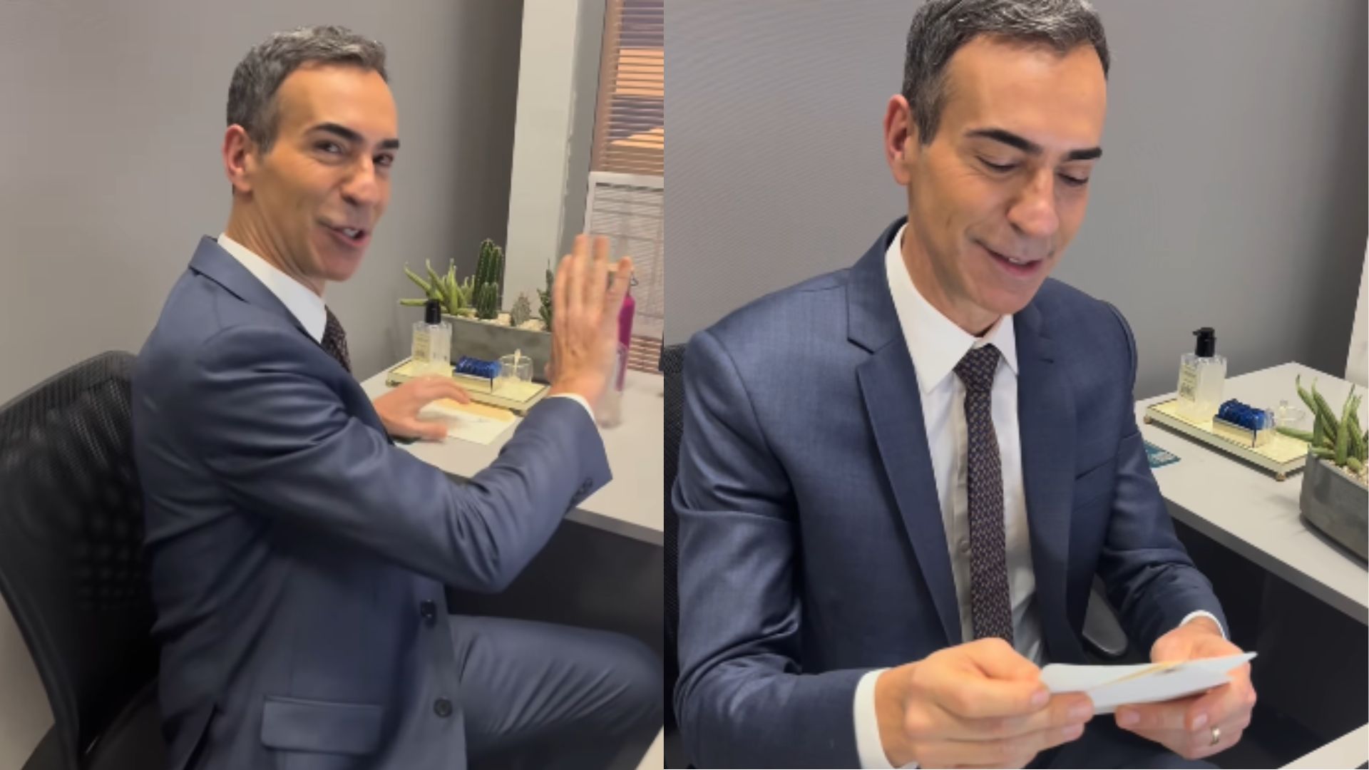 César Tralli recebe presente especial de Renata Vasconcellos - CARAS Brasil